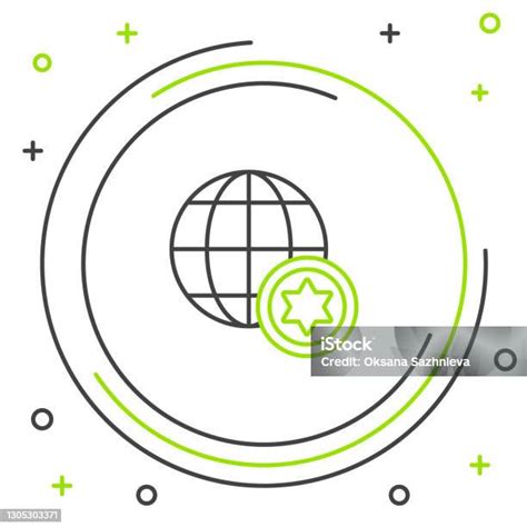 Ligne Noire Et Verte Globe Mondial Et Icône Disraël Disolement Sur Le