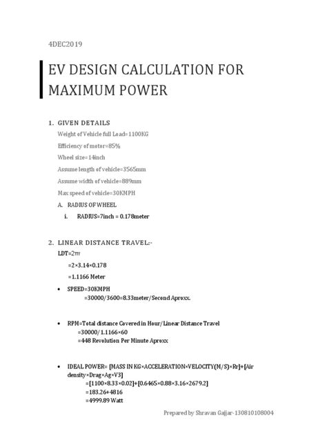 Ev Design Calculation Pdf Drag Physics Aerodynamics