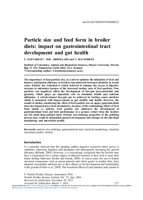 Pdf Particle Size And Feed Form In Broiler Diets Impact On