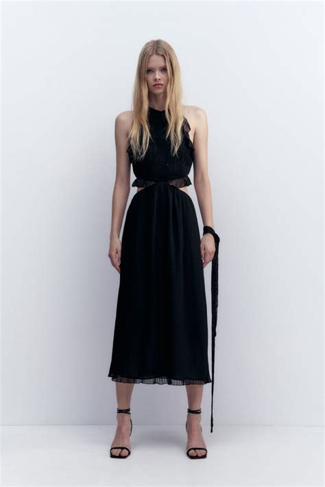 Zara Contrasted Pleated Dress With Ruffles
