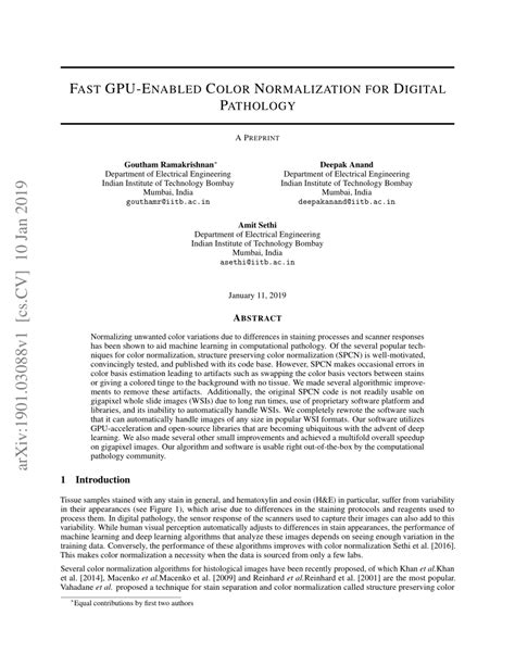 Pdf Fast Gpu Enabled Color Normalization For Digital Pathology