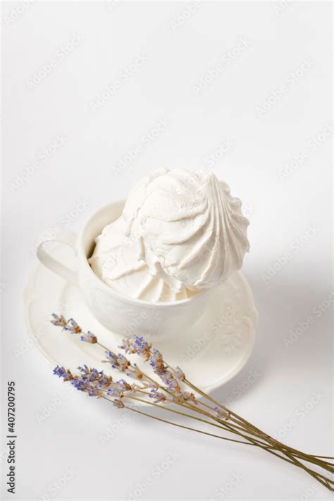Vintage Cup With Two Pieces Of Russian Traditional Marshmallow Dessert