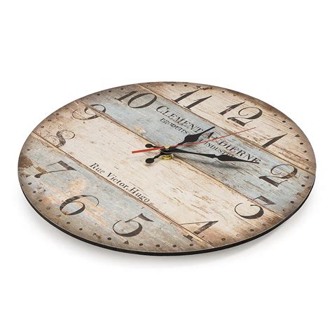 LOHAS Home Inch Silent Vintage Design Wooden Round Wall Clock Arabic Numerals Vintage Rustic