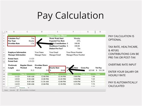 Enhanced Monthly Timesheet Template For Microsoft Excel Google Sheets Green Track Hours Worked