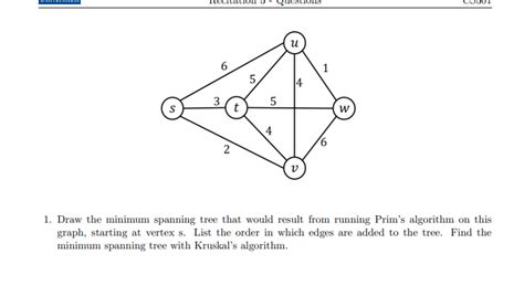 Solved 1 Draw The Minimum Spanning Tree That Would Result