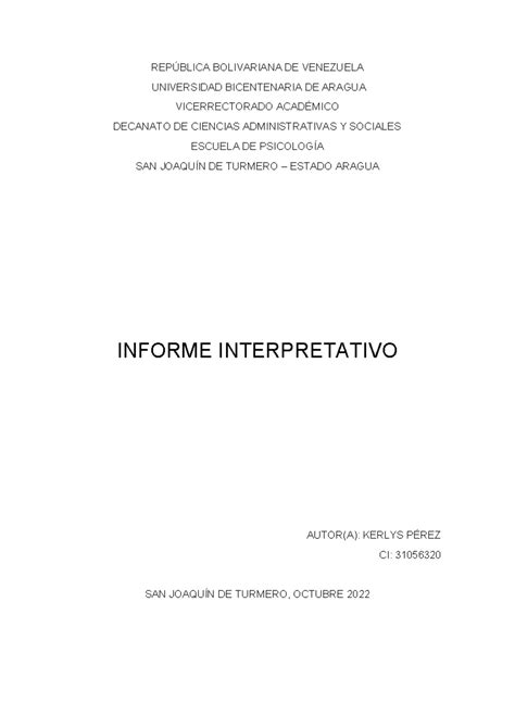 Informe Interpretativo RepÚblica Bolivariana De Venezuela Universidad
