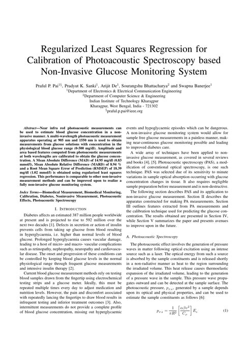 Pdf Regularized Least Squares Regression For Calibration Of A Photoacoustic Spectroscopy Based