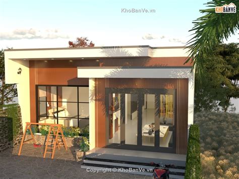 Mẫu Nhà Cấp 4 Nông Thôn đơn Giản 10x16 2m Mái Bằng Vật Liệu Chuẩn Vray 6