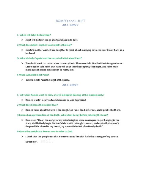 Romeo And Juliet Act 1 Scene 3 And 4 Pdf