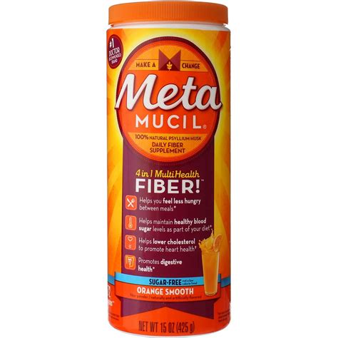 Metamucil Psyllium Fiber Supplement Orange Sugar Free Smooth Texture