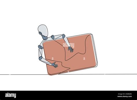 Single Continuous Line Drawing Robotic Hugging Laptop Computer