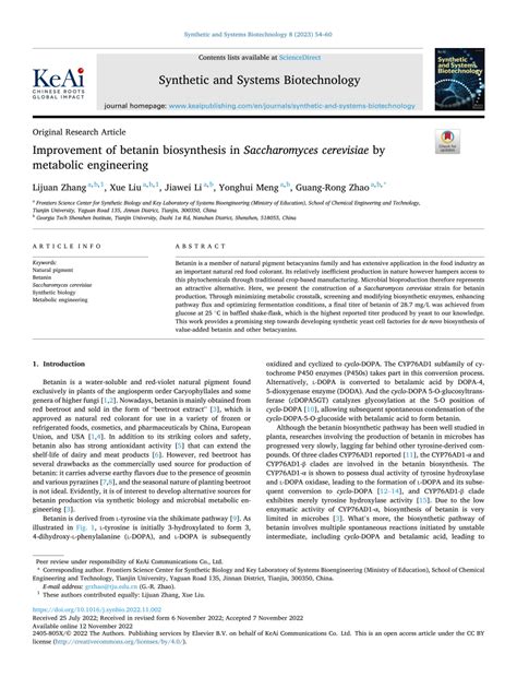 Pdf Improvement Of Betanin Biosynthesis In Saccharomyces Cerevisiae