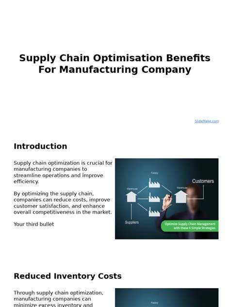 Supply Chain Optimisation Benefits For Manufacturing Company Pdf