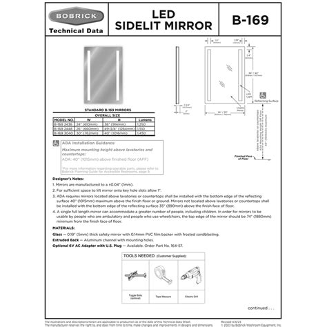 Bobrick B 169 3040 Led Backlit Mirror Sidelit 30x40