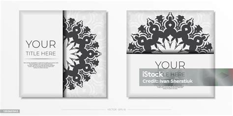 빈티지 패턴초대 카드를 준비하고 있습니다 고급 그리스어와 흰색 색상의 인쇄 가능한 디자인 엽서를 위한 세련된 벡터 템플릿 기념일에 대한 스톡 벡터 아트 및 기타 이미지