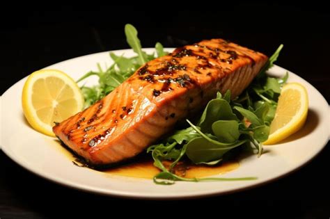 Premium Photo Grilled Salmon With Balsamic Glaze And Arugula