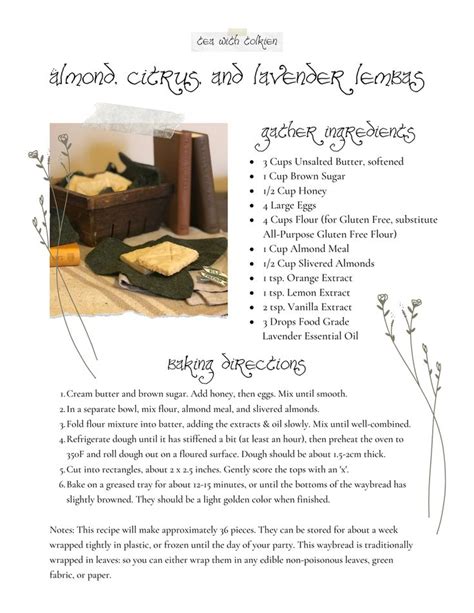 Almond Citrus And Lavender Lembas Printable Recipe