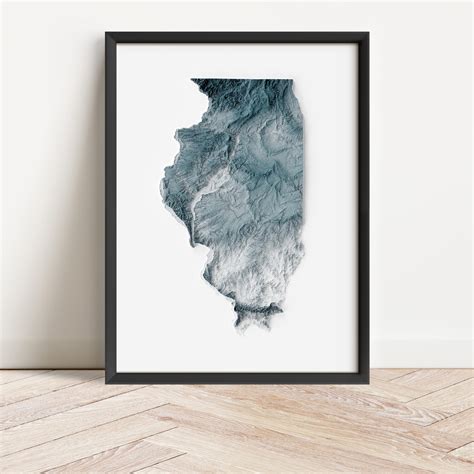 Illinois Elevation Map Framed Topographic Poster Mappedwell