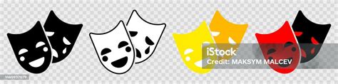 연극 마스크 아이콘 세트입니다 코미디와 비극 연극 가면 아이콘 가장 무도회 마스크 투명한 배경에 격리된 벡터 그림 Fashion Show에 대한 스톡 벡터 아트 및 기타