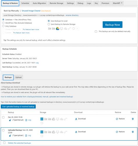 overview backup and migration free wpvivid plugins documentation