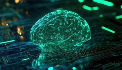Glowing Digital Brain Model On A Circuit Board Background With Neon Lights Stock Image Image