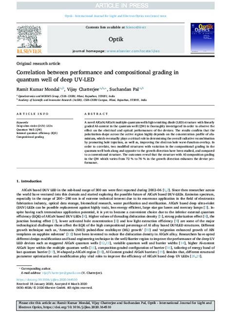 Pdf Correlation Between Performance And Compositional Grading In Quantum Well Of Deep Uv Led