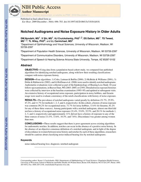 Pdf Notched Audiograms And Noise Exposure History In Older Adults
