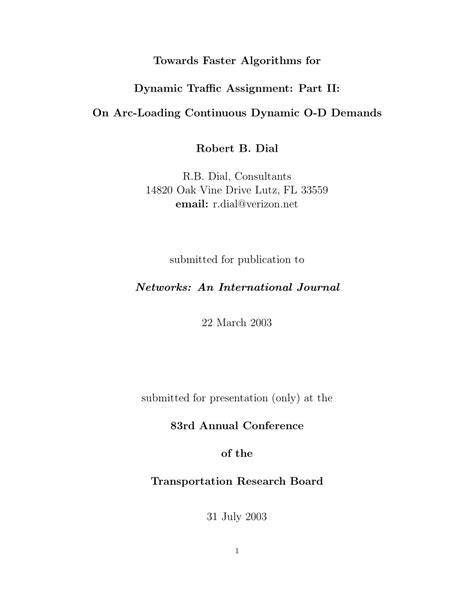 PDF Towards Faster Algorithms For Dynamic Traffic Assignment Part II