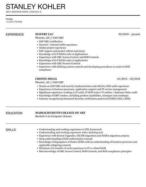 Sap Grc Resume Samples Velvet Jobs