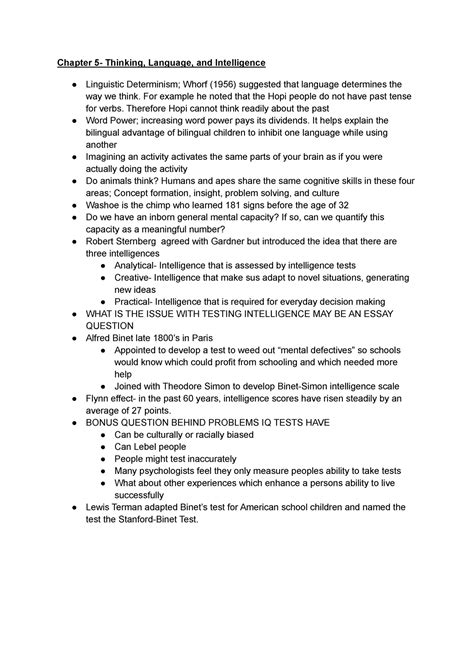 Chapter 5 Notes Chapter 5 Thinking Language And Intelligence