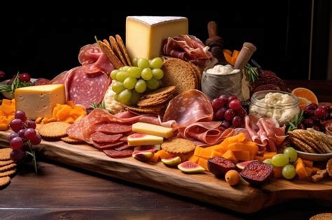 Premium Photo Assorted Deli Meats And Cheese Layers On Board Created