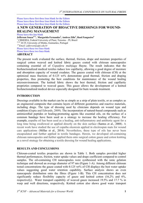 Pdf A New Generation Of Bioactive Dressings For Wound Healing Management