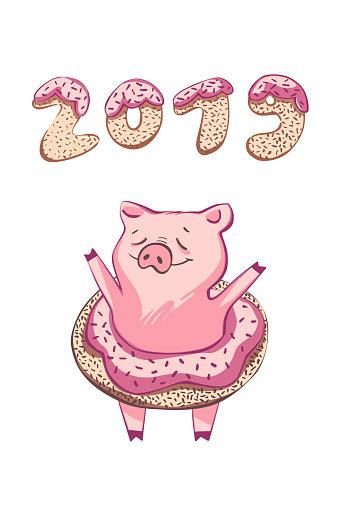 월간 크리에이 티브 캘린더 2019 귀여운 돼지와 함께입니다 개념 벡터 수직 편집 가능한 템플릿입니다 중국 달력에 있는 년의