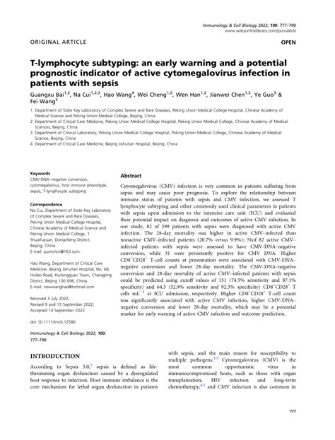 Pdf T Lymphocyte Subtyping An Early Warning And A Potential