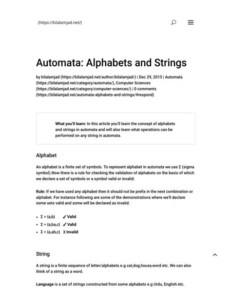 Automata Alphabets And Strings Pdf String Computer Science