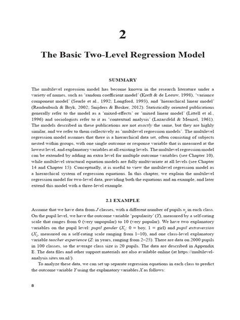 Multilevel Analysis Techniques And Applications Th 2 The Basic Two Level Regression Model