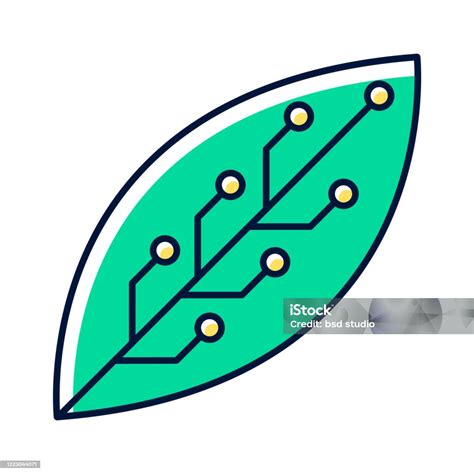 마이크로 칩 색상 아이콘 녹색 잎 스마트 농업 녹색 정보 기술 유기 화학 나노 기술 및 마이크로 일렉트로닉스 생명 공학 개발 격리 벡터 일러스트레이션 Cpu에 대한 스톡