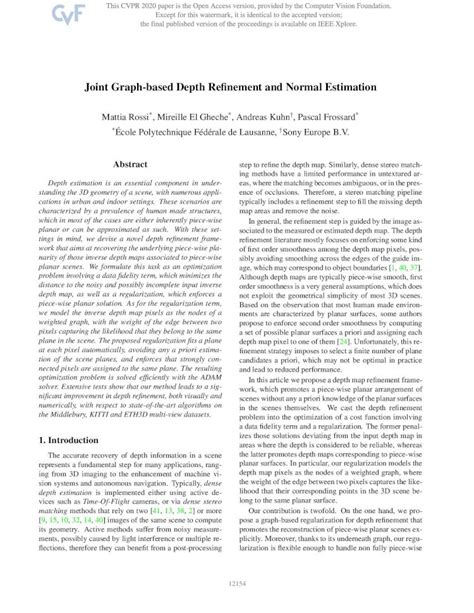 Pdf Joint Graph Based Depth Refinement And Normal