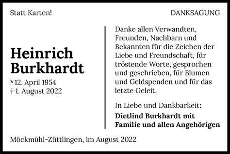 Traueranzeigen Von Heinrich Burkhardt Trauerundgedenken De