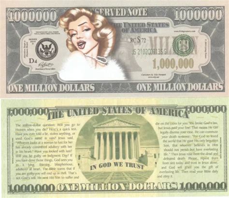 Marilyn Monroe Caricature Million Dollar Bill Gospel Tract Money Free