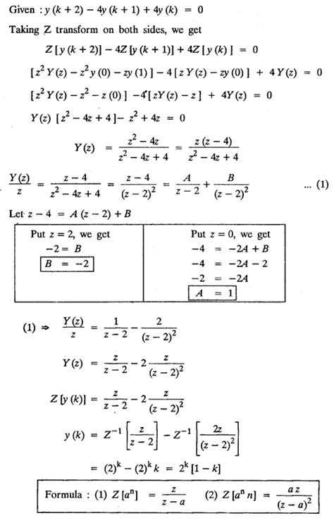 solution of difference equations using z transform formula with