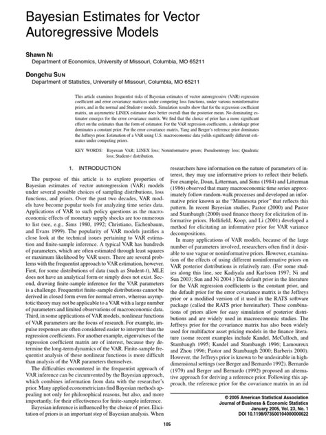 Bayesian Estimates For Vector Pdf Vector Autoregression Bayesian Inference