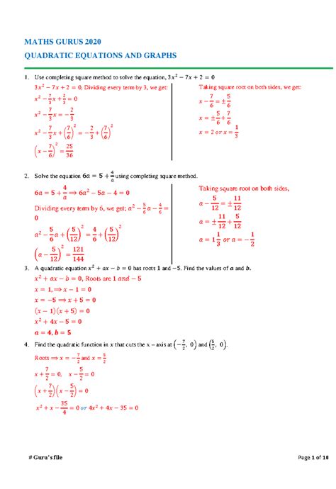 31 Quadratic Equation And Expression Ms Maths Gurus 2020 Quadratic
