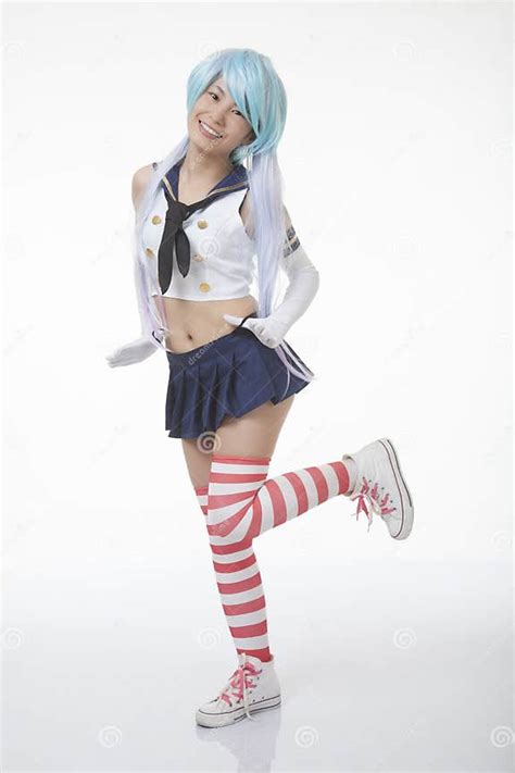 Asian Woman Having Some Fun With Cosplay Isolated On White Background