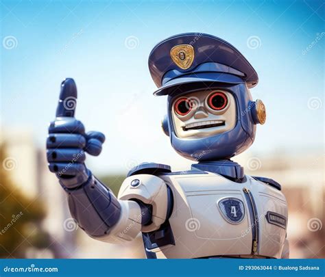 Robot Traffic Policeman Standing With Finger Pointing Up Over Minimal Background Generative Ai