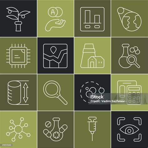 라인 눈 스캔 계산기 시험관 그래프 차트 인포 그래픽 프로세서 Cpu 식물 육종 및 발전소 공장 아이콘을 설정합니다 벡터 0명에