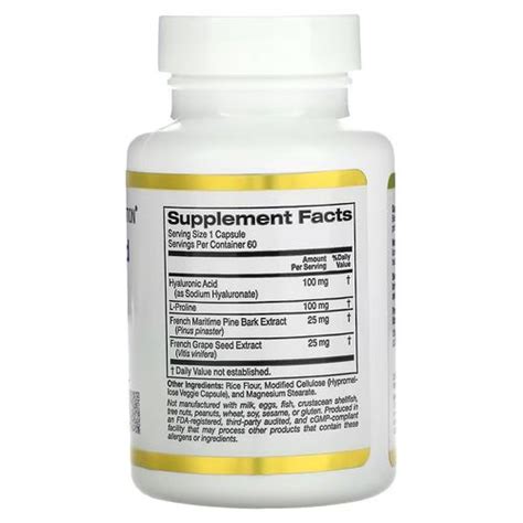 California Gold Nutrition Hyaluronic Acid Complex 60 капсул купити в ...