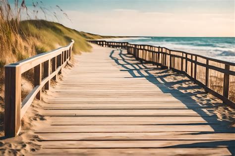 Premium Photo A Boardwalk Leads To The Beach With A Wooden Walkway