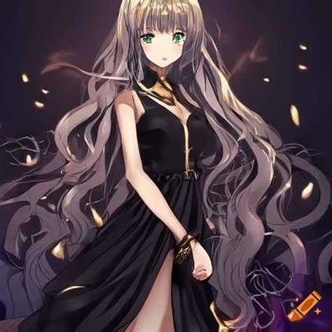 Anime Girl With Elegant Black Dress And Gold Jewelry On Craiyon