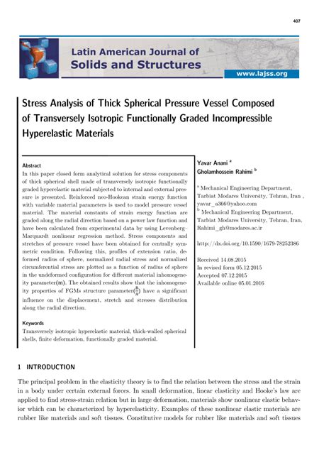Pdf Stress Analysis Of Thick Spherical Pressure Vessel Composed Of